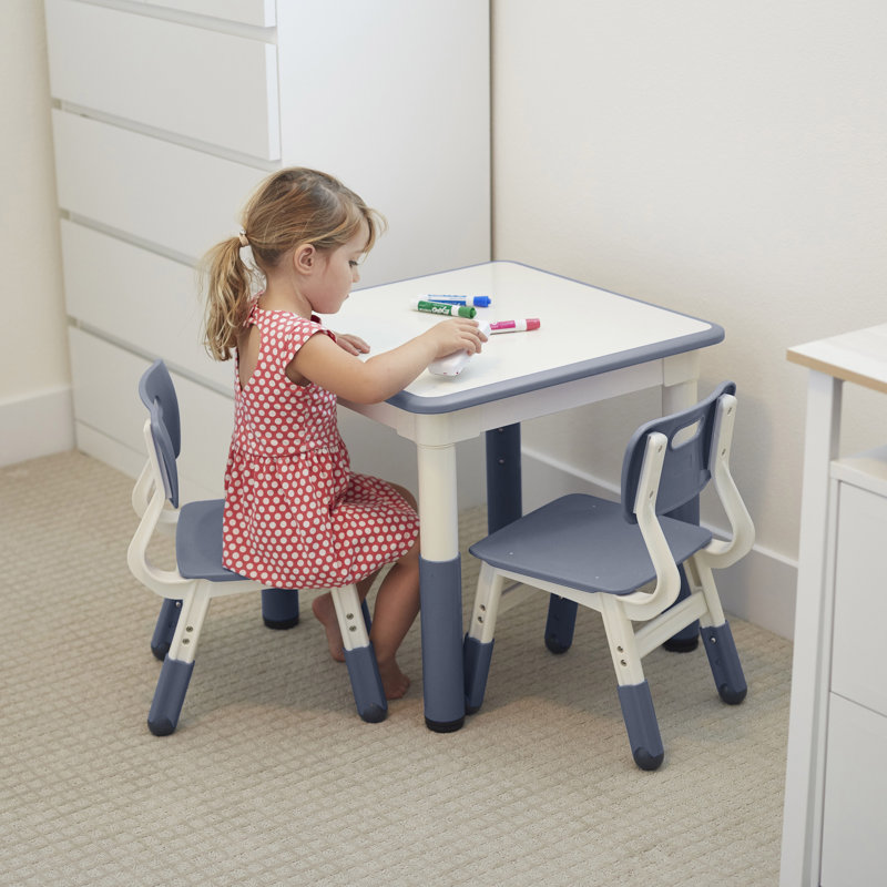 ECR4Kids Dry-Erase Square Activity Table with 2 Chairs, Adjustable, Kids Furniture, 3-Piece ...